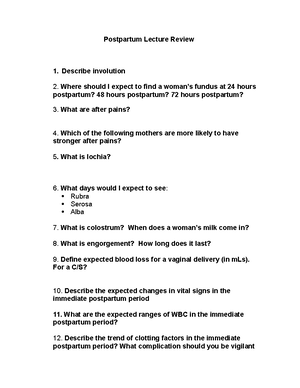 Postpartum Review Answers - Postpartum Review Describe involution ...