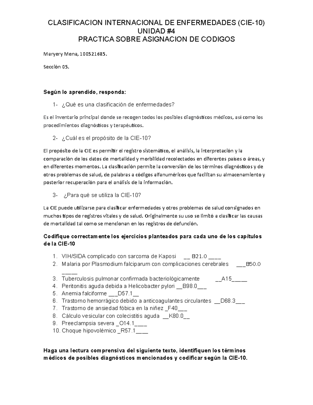 Practica CIE-10 - ayuda. - CLASIFICACION INTERNACIONAL DE ENFERMEDADES ...