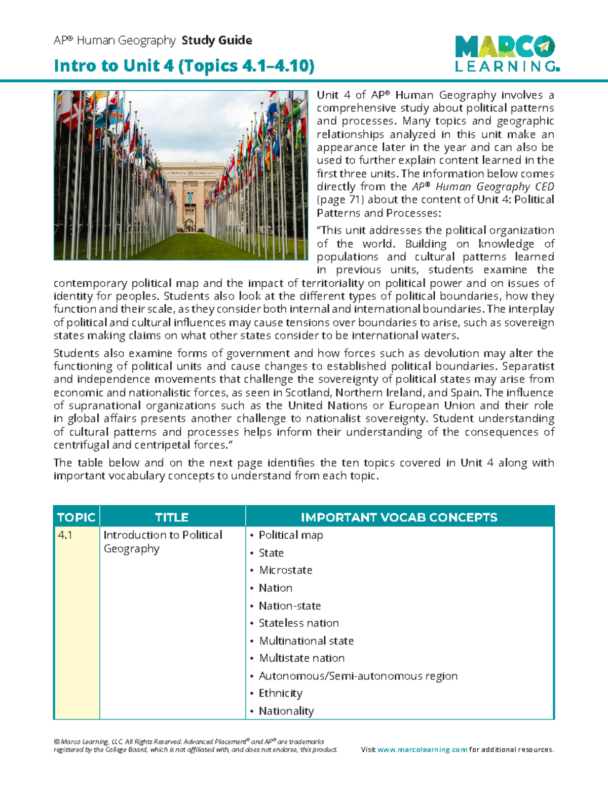 Unit 4 Intro & Vocab Concepts - © Marco Learning, LLC. All Rights Reserved. Advanced Placement ...