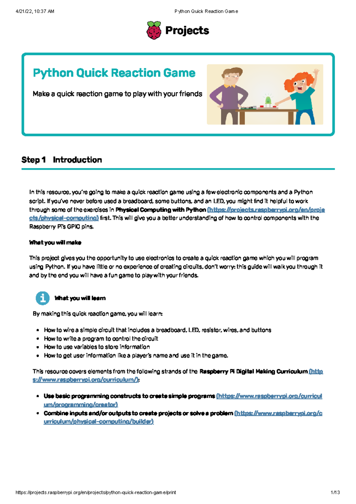 CAIE 5 Project 1 - Quick Reaction Game - Projects Python Quick Reaction ...