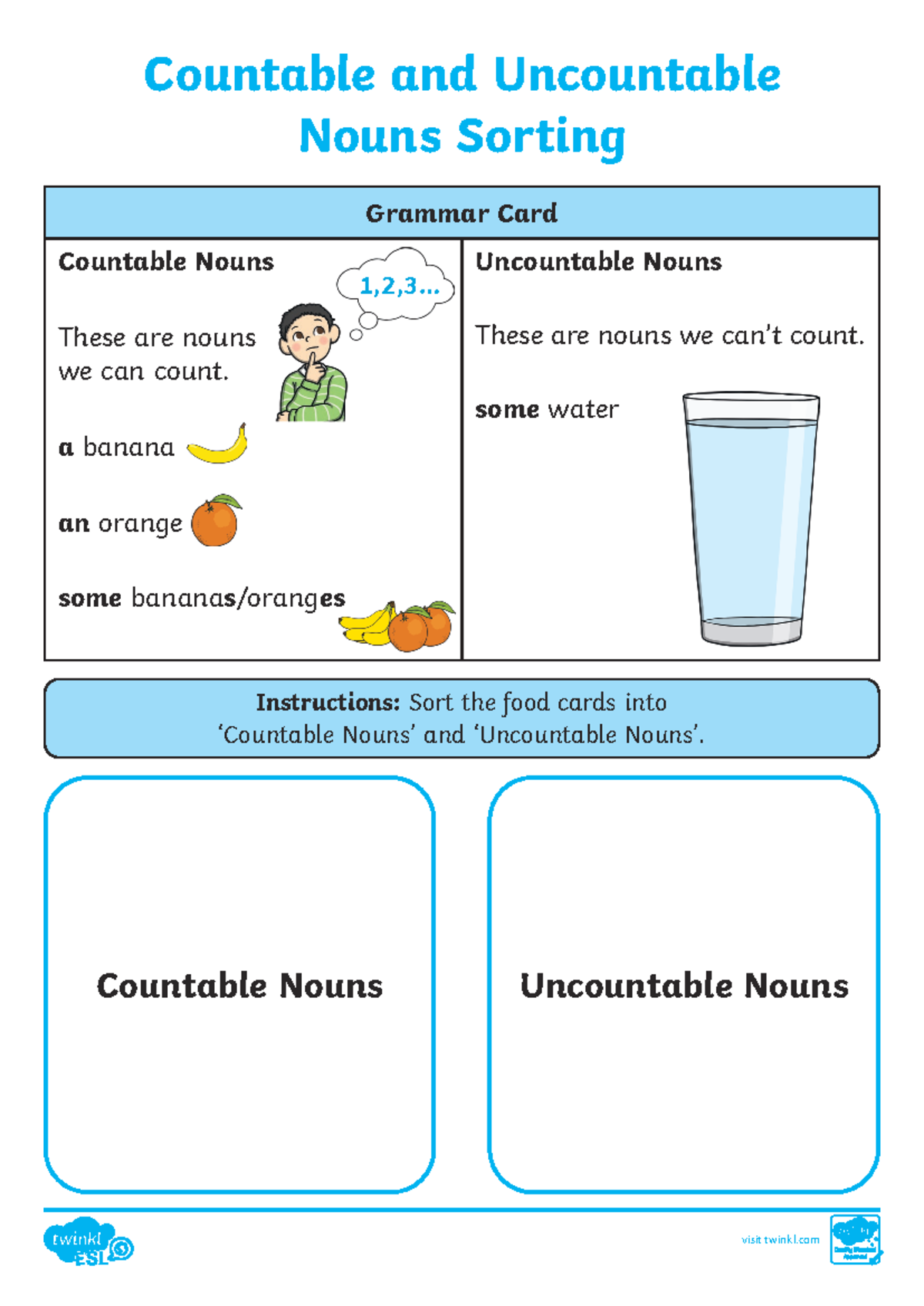 Instructions - English - Countable and Uncountable Nouns Sorting ...