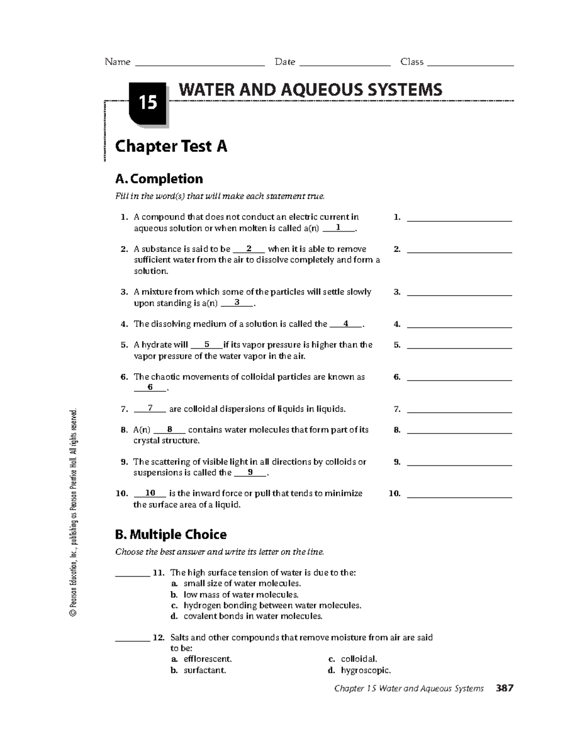 Chcta 15 - vdvd - Chapter 15 Water and Aqueous Systems 387 Name