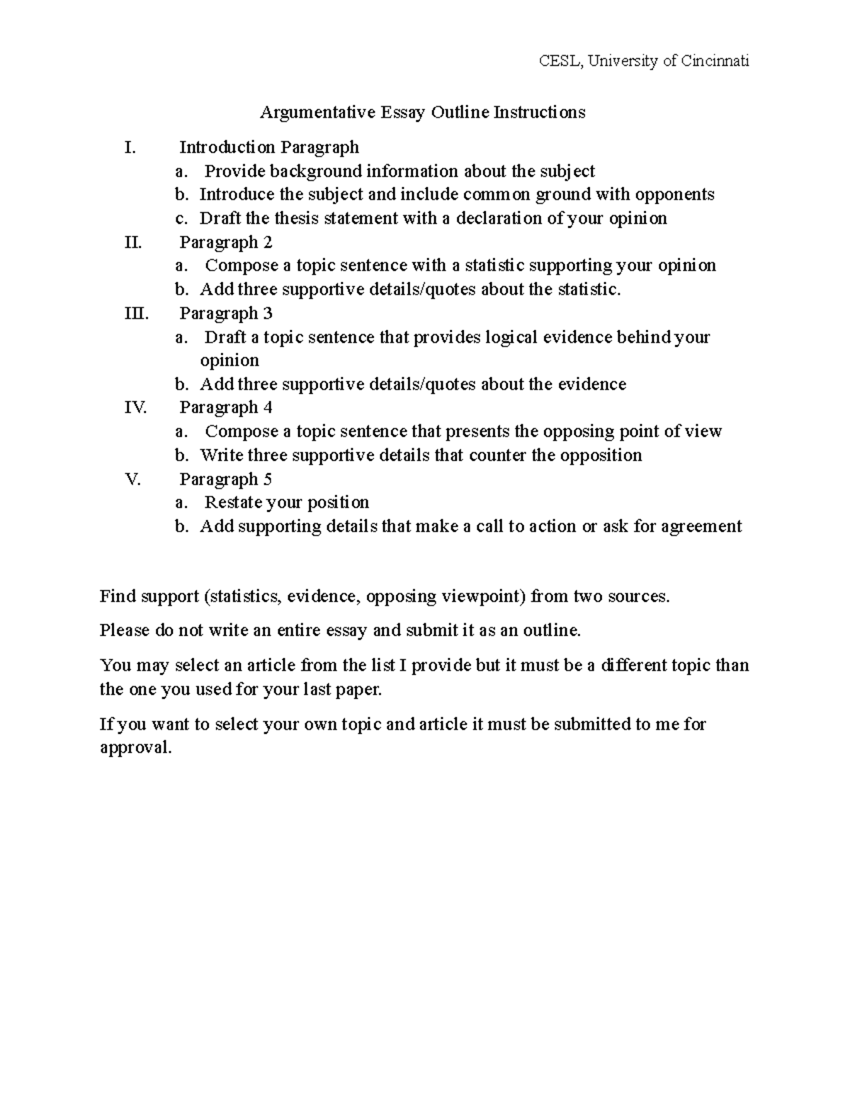 5 Paragraph Argumentative Essay Template