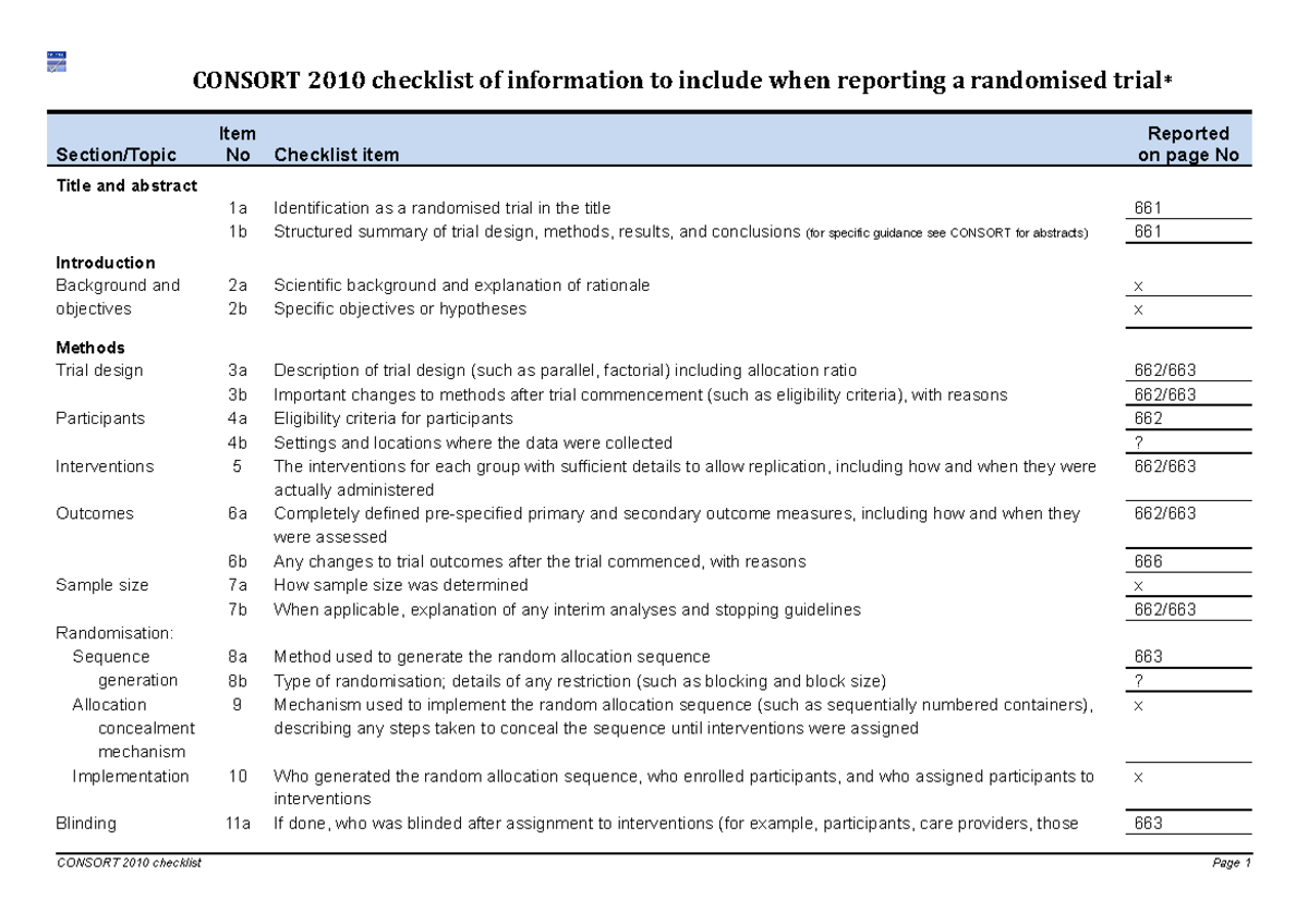 Consort 2010 Checklist - CONSORT 2010 checklist of information to ...
