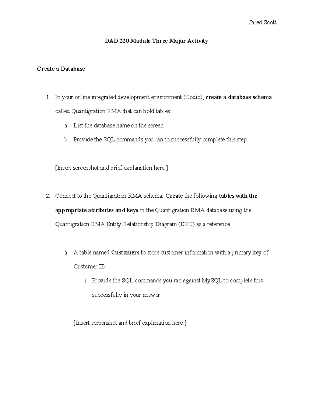 DAD 220 Module Three Major Activity. Scott - Jared Scott DAD 220 Module ...