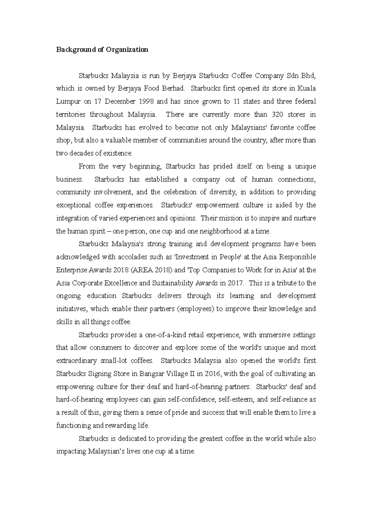 Background of Organization - Background of Organization Starbucks ...