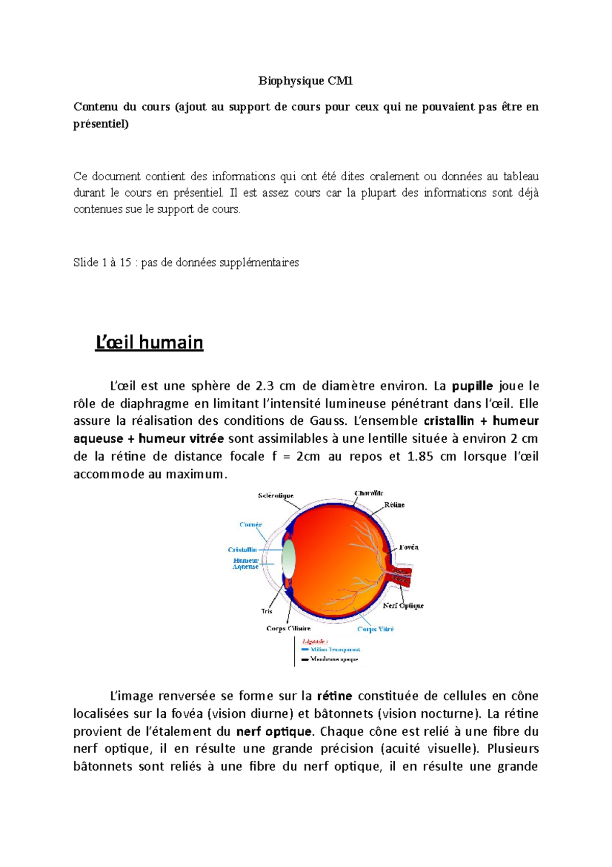 Biophysique - Il est assez cours car la plupart des informations sont ...