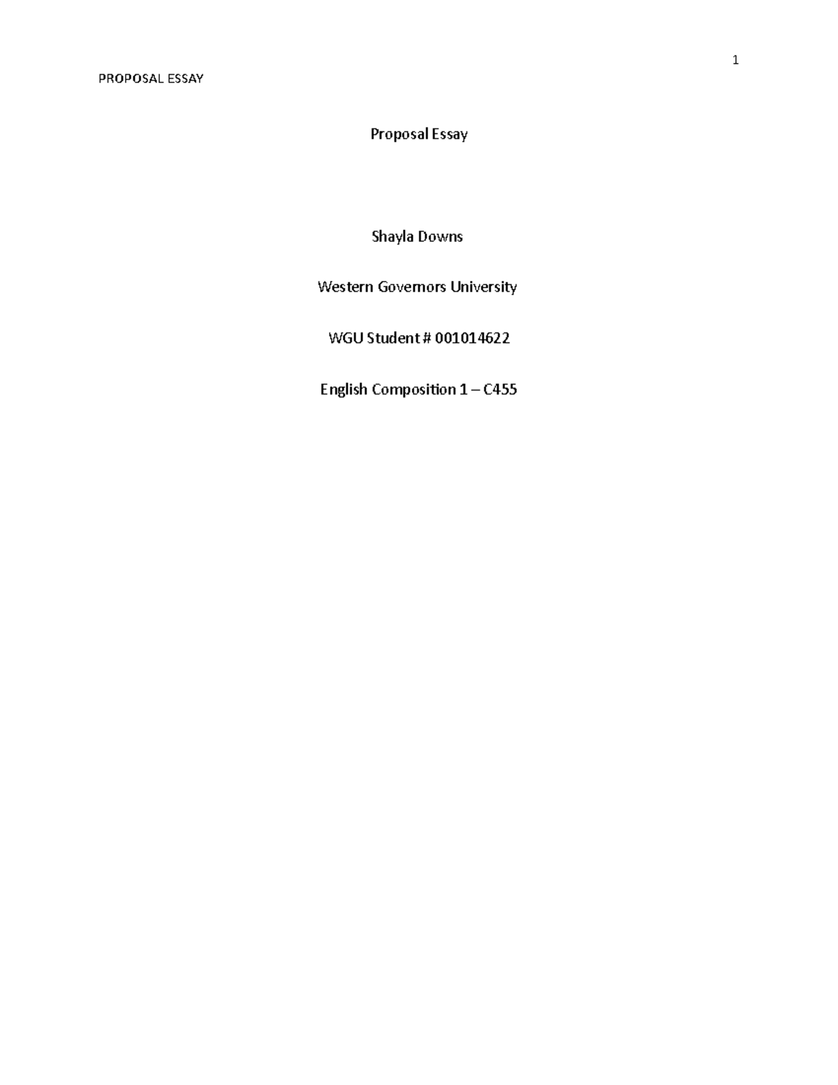 Proposal Essay - Proposal Essay Shayla Downs Western Governors ...