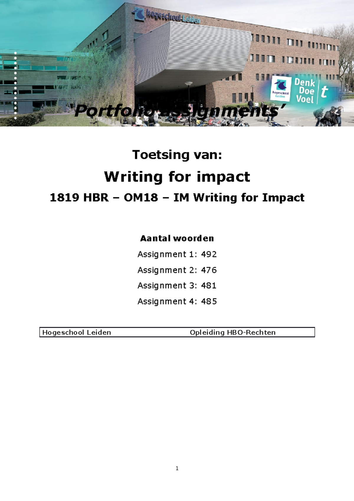 Portfolio assignments - ‘Portfolio assignments’ Toetsing van: Writing ...