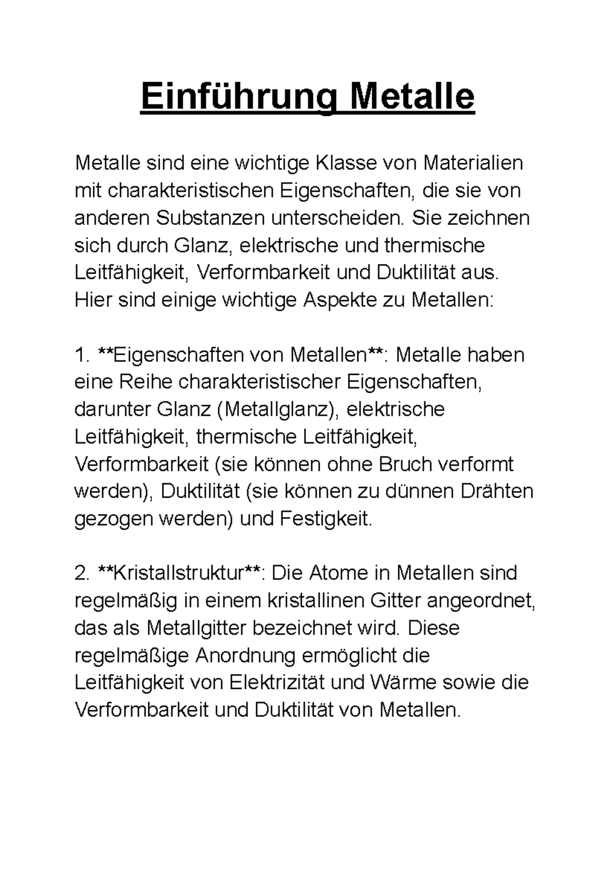Einführung Metalle - Einführung Metalle Metalle sind eine wichtige ...