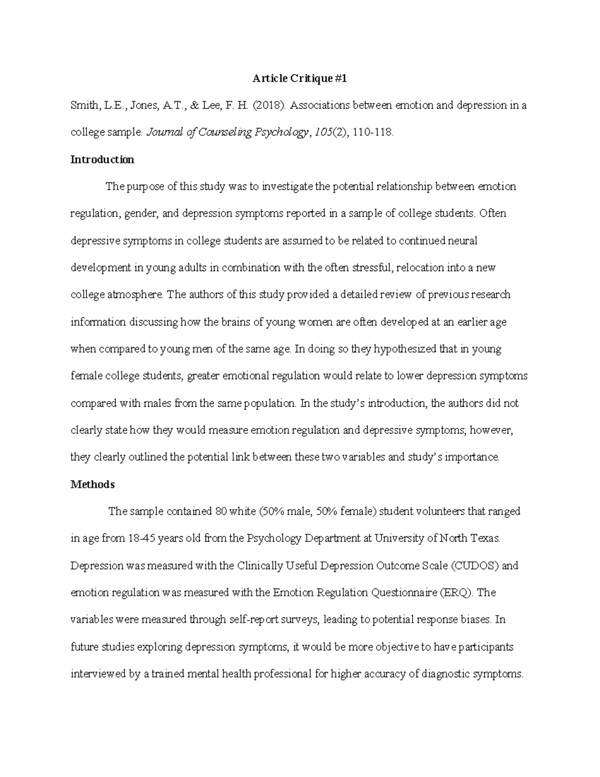 AC Example Paper Final-6 - Article Critique # Smith, L., Jones, A ...