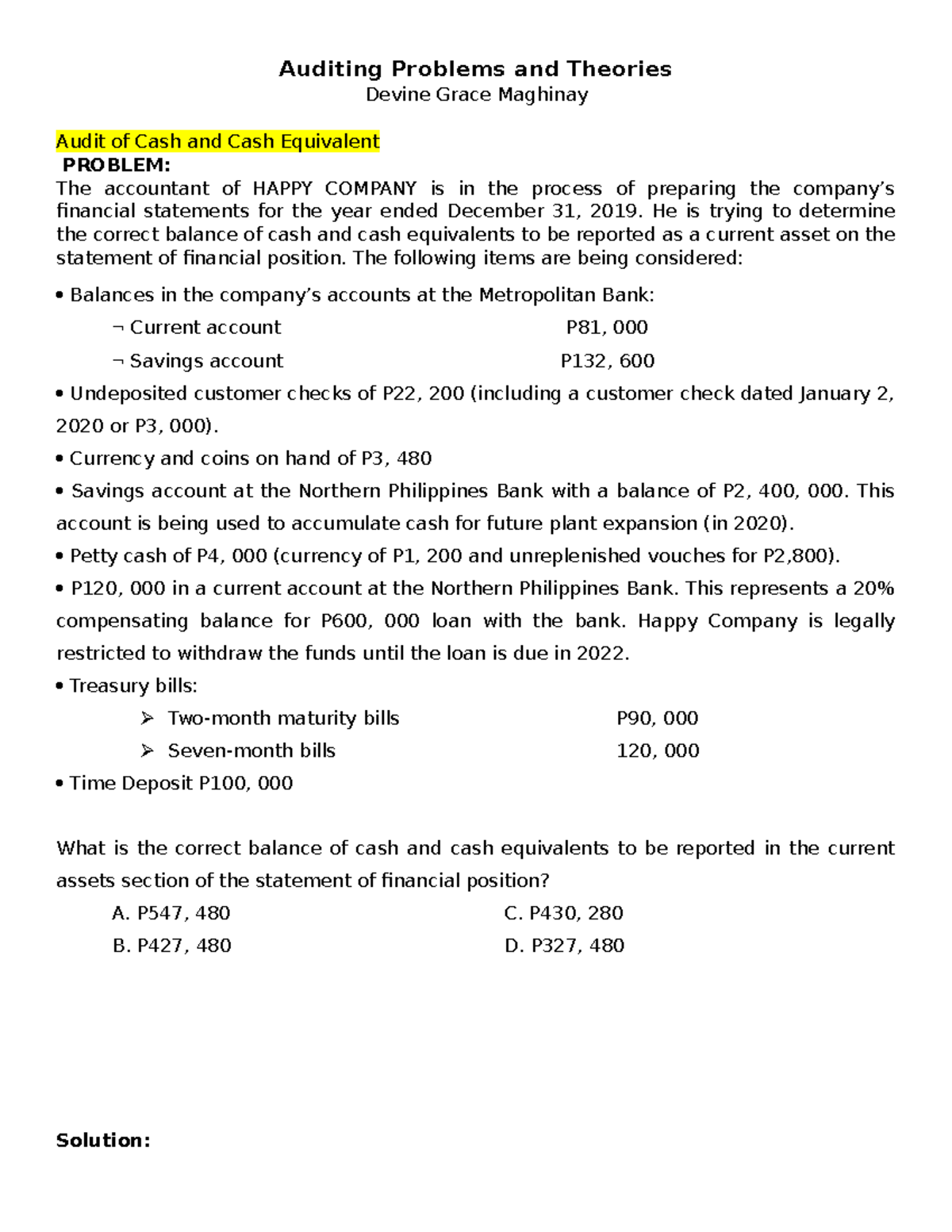 Auditing problems and theories - Auditing Problems and Theories Devine ...
