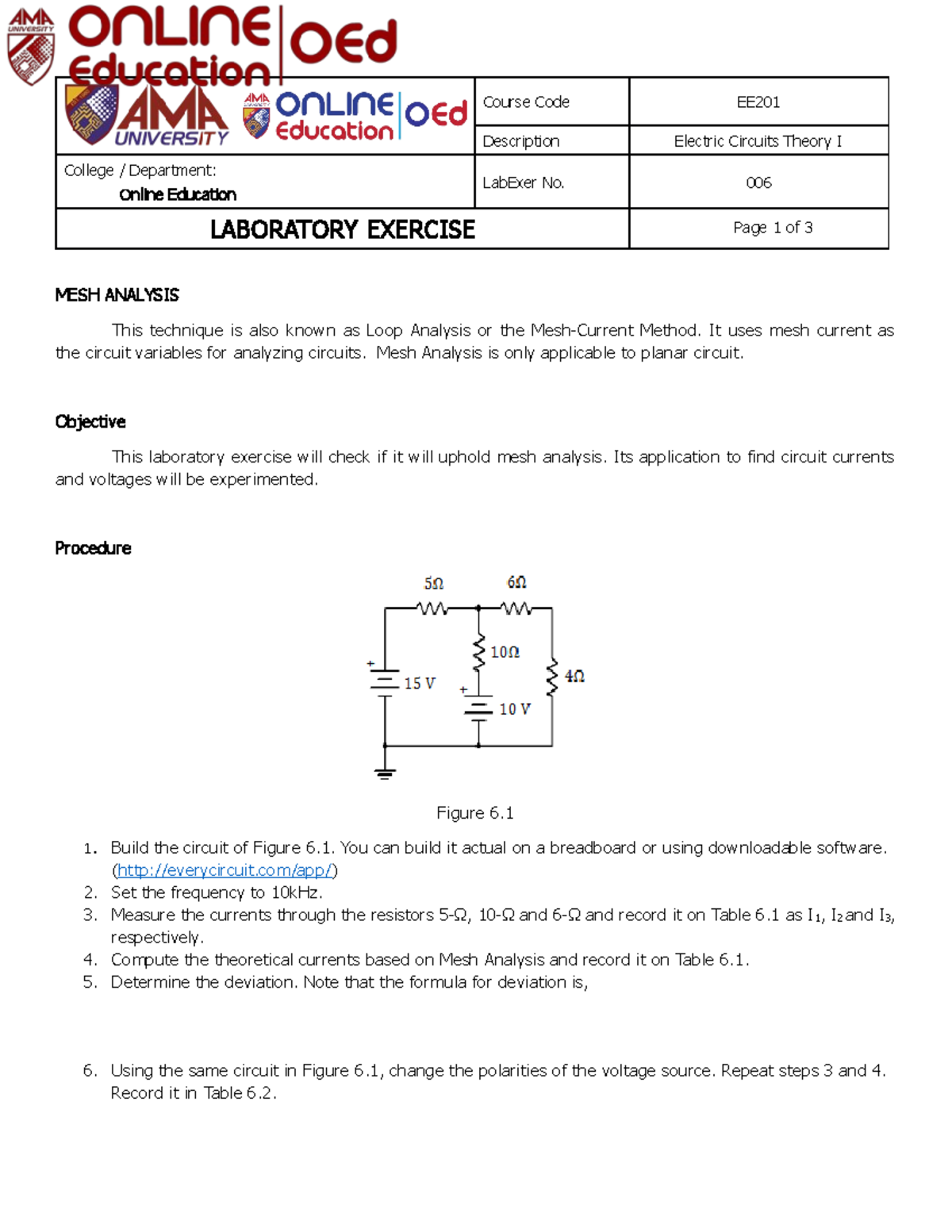 Week008-Lab Ex 01 - answer - Course Code EE Description Electric ...