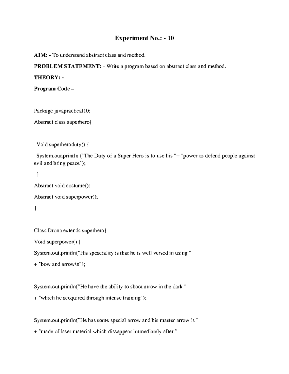 OOPM Mumbai University Exp-10 - Experiment No.: - 10 AIM: - To understand abstract class and ...