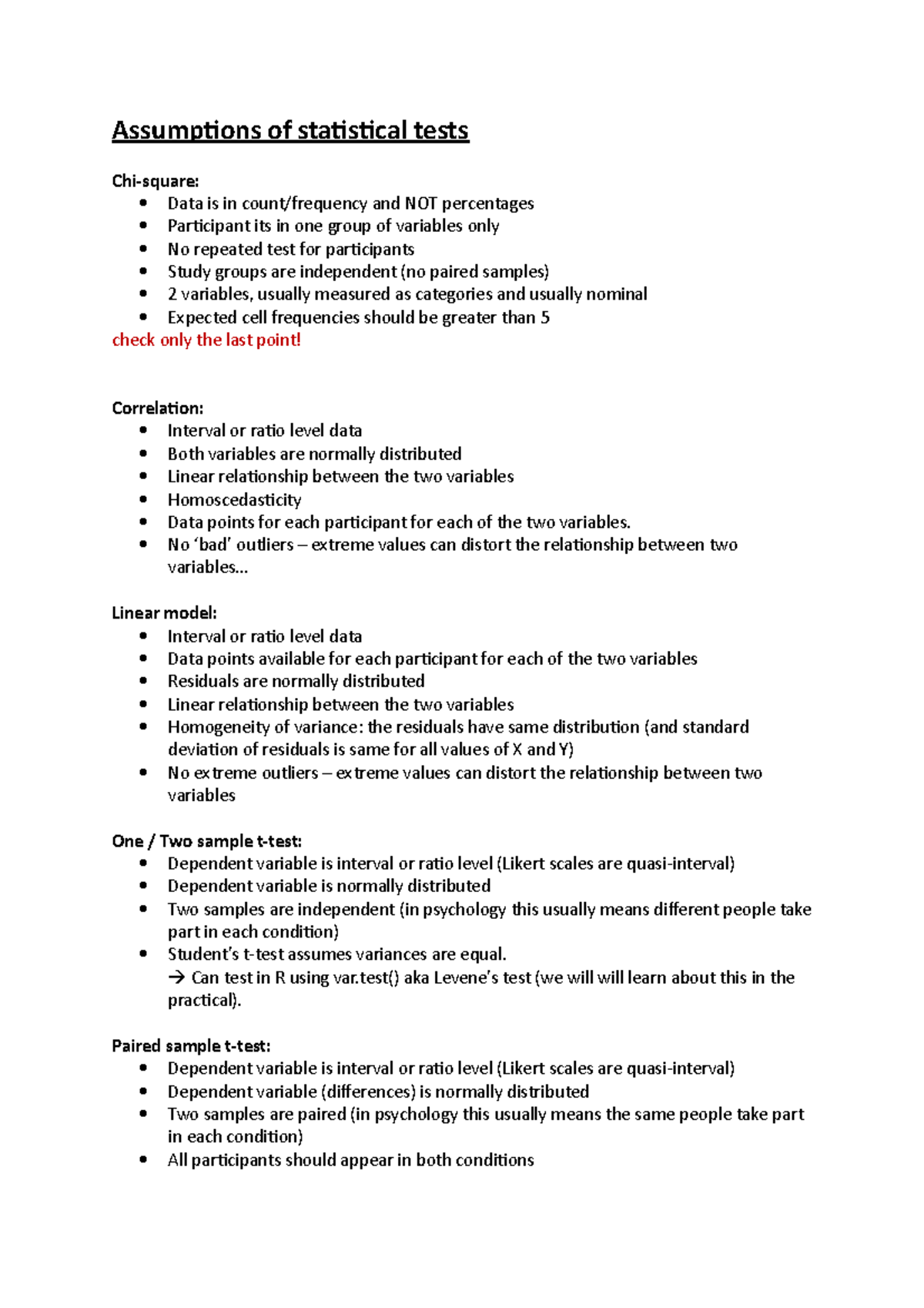Assumptions-statisticaltest - Assumptions of statistical tests Chi ...