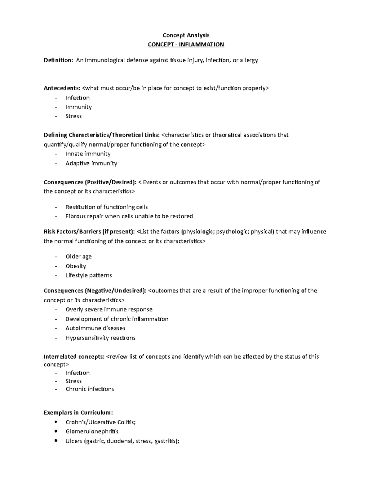 Concept Analysis Inflammation - Concept Analysis CONCEPT - INFLAMMATION ...