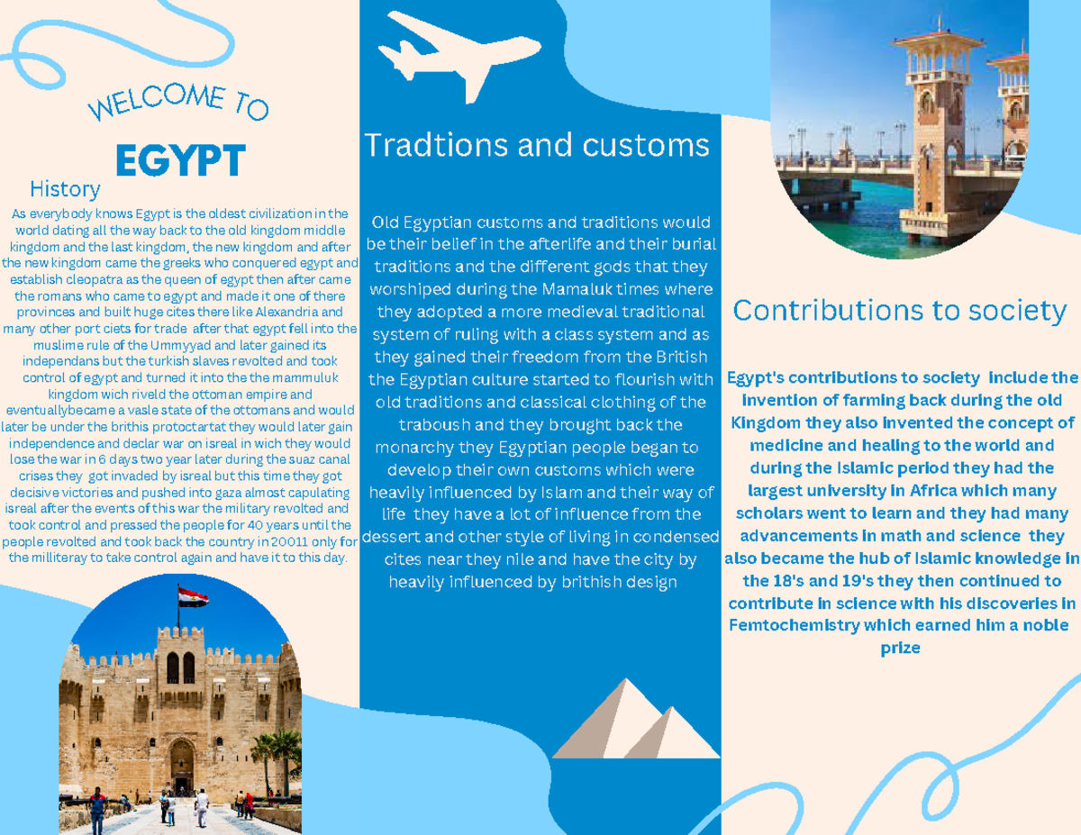 Blue Simple Creative Travel Trifold Brochure - WE LCOMETO EGYPT ...