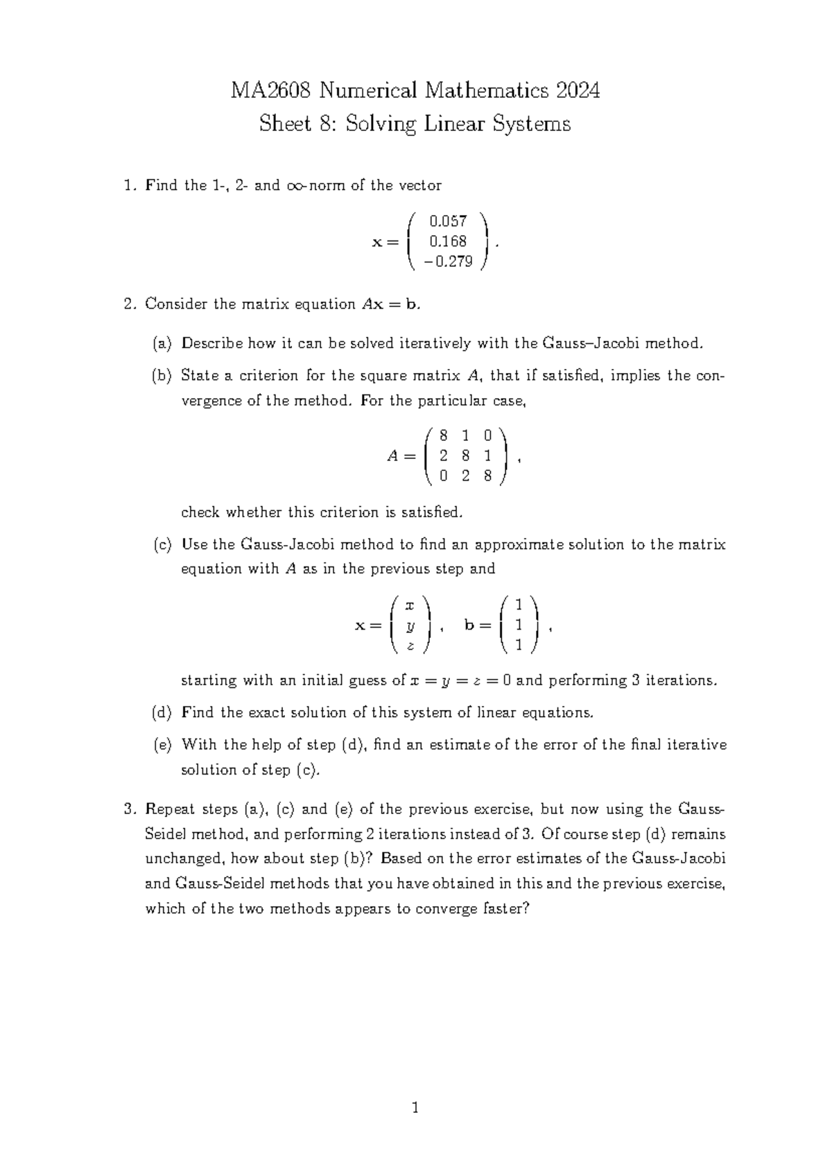 Num Maths 24 Sheet 8 - MA2608 Numerical Mathematics 2024 Sheet 8 ...