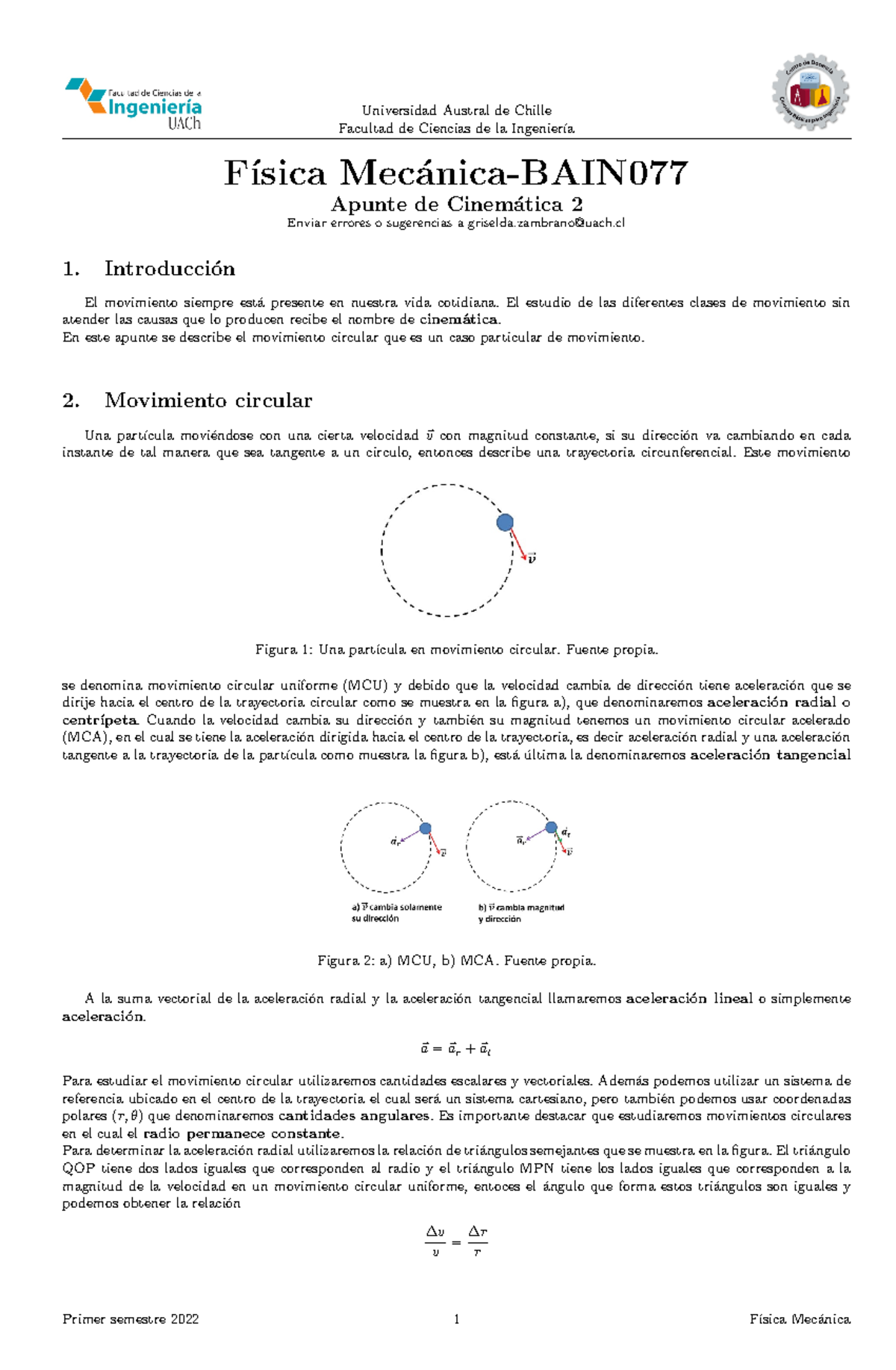 6Apunte Cinematica Circular - Facultad de Ciencias de la Ingenier ́ıa F ...