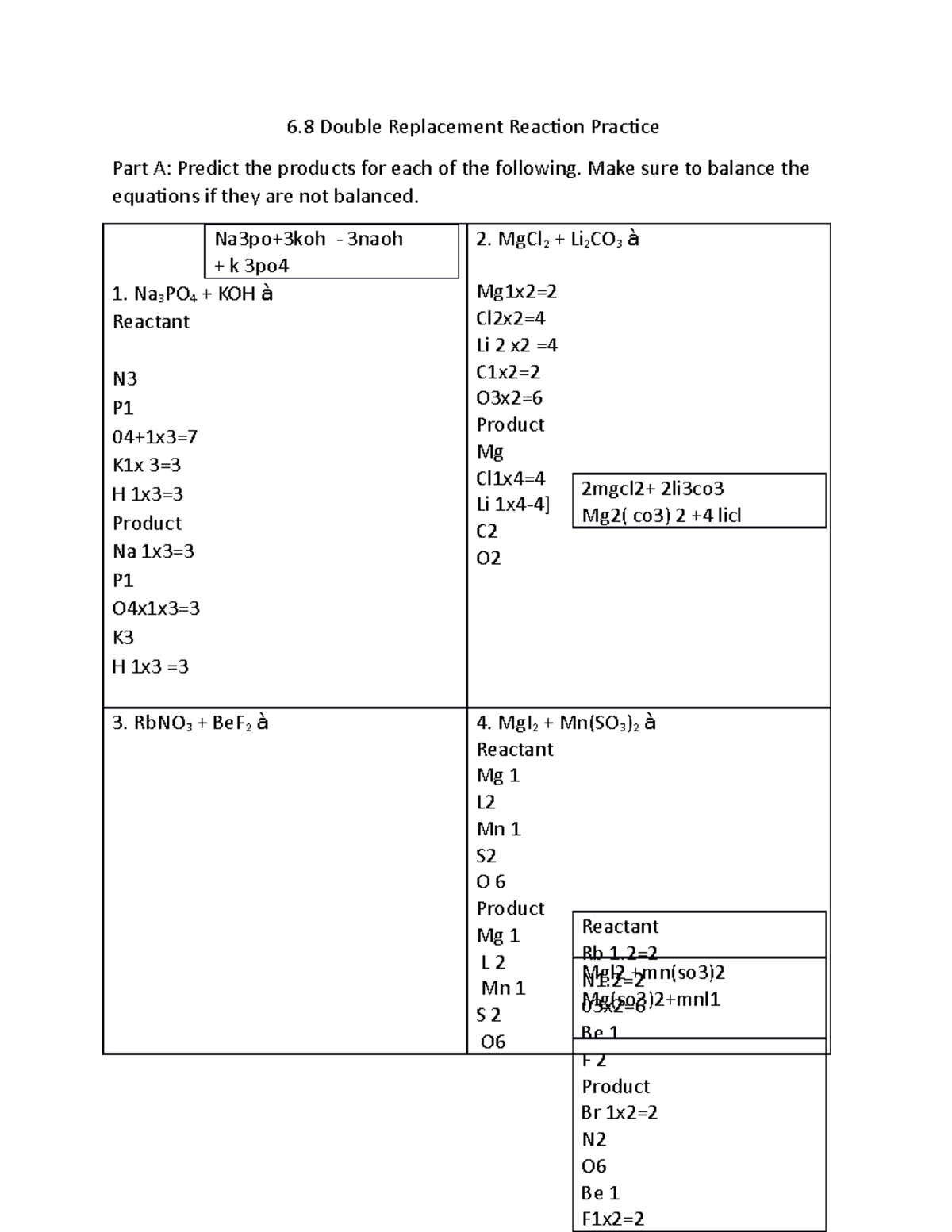 6.8 Double Replacement Reactions Practice - 6 Double Replacement ...