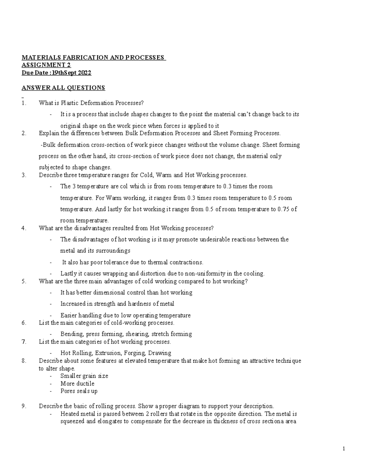 Material fabrication - MATERIALS FABRICATION AND PROCESSES ASSIGNMENT 2 ...