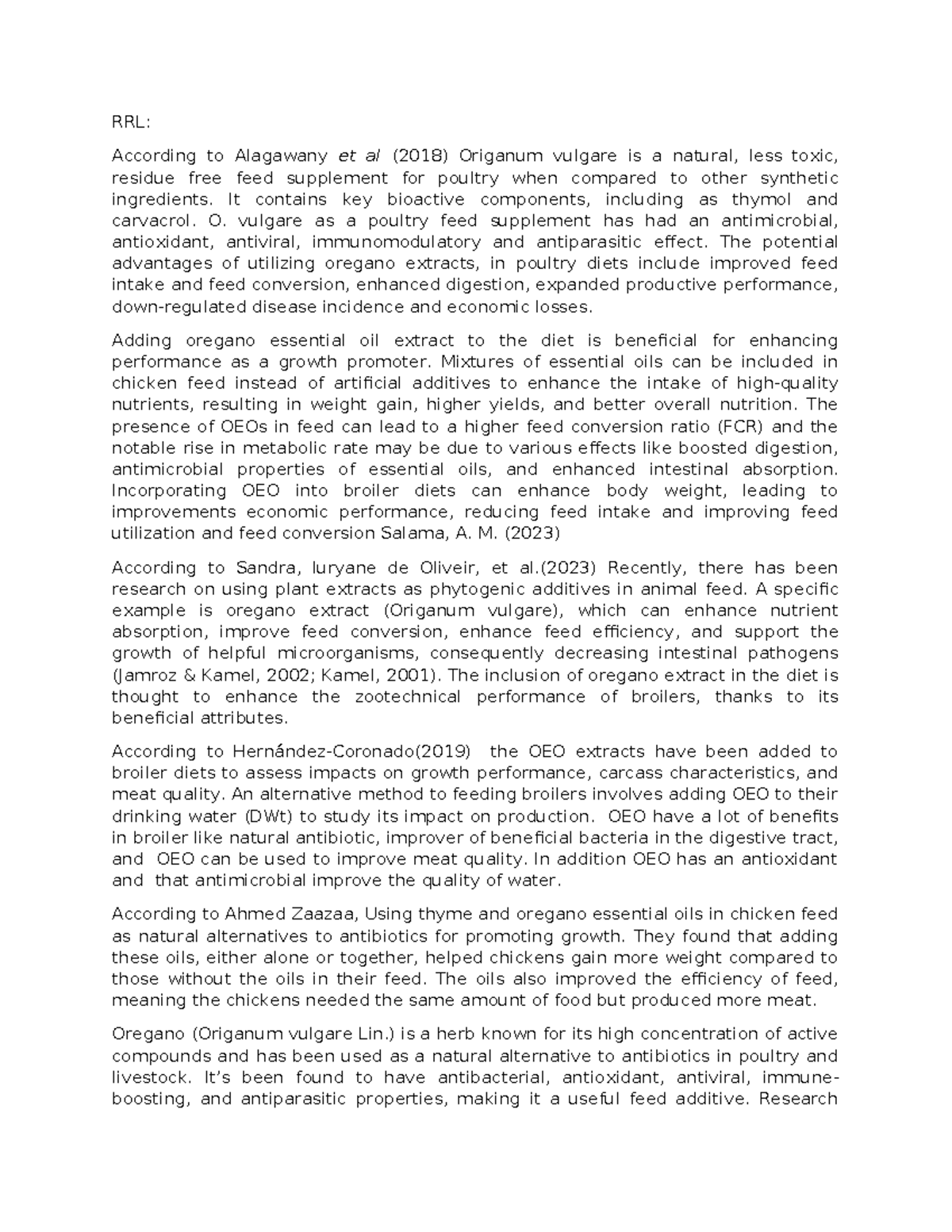 RRL - .ucjjt - RRL: According to Alagawany et al (2018) Origanum ...