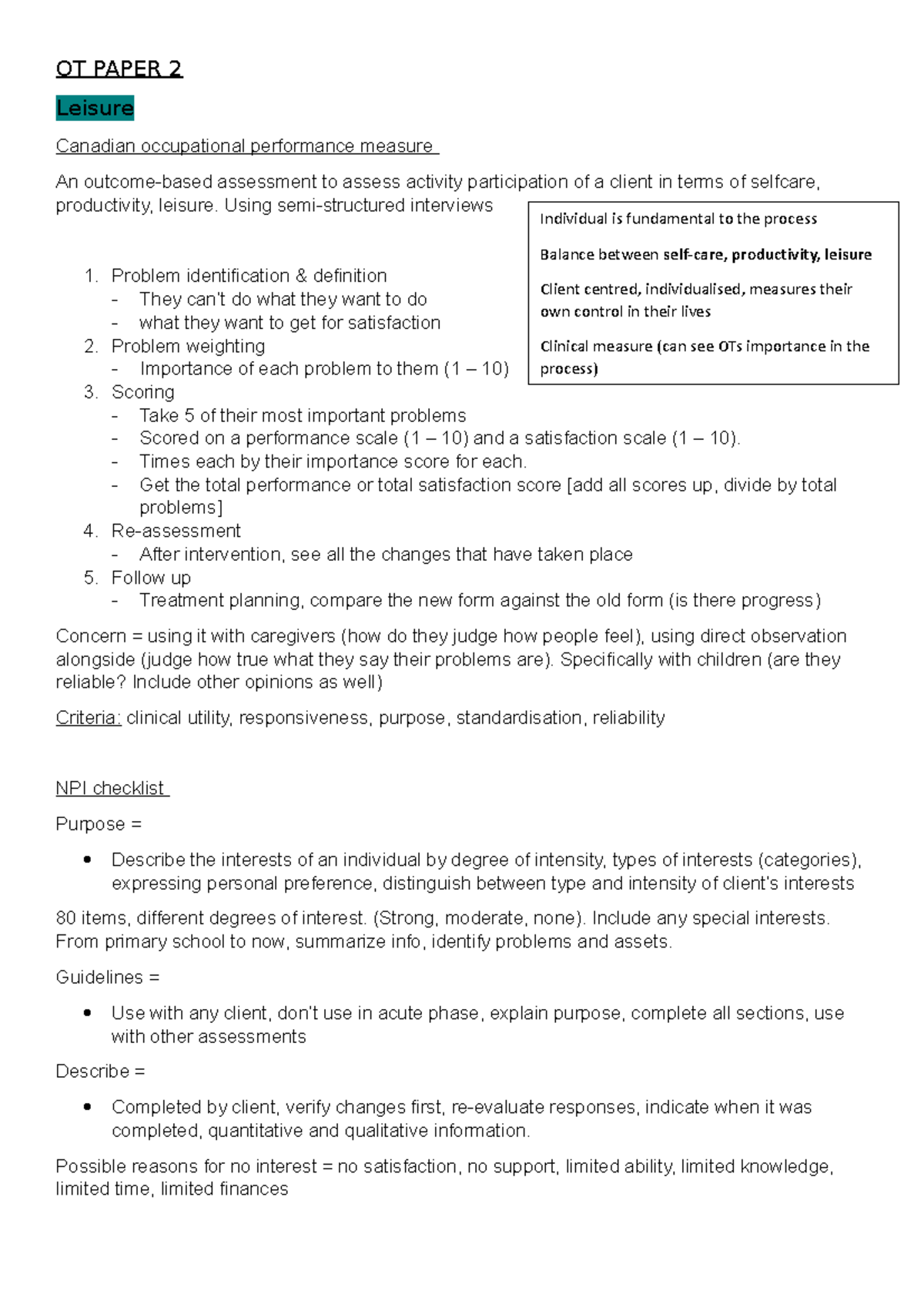 OccTherapy Paper 2 - OT PAPER 2 Leisure Canadian occupational ...