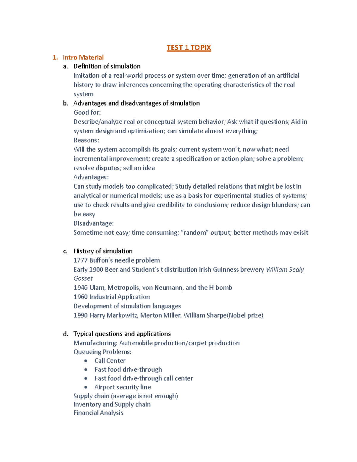 TEST 1 Topix - Notes for Exam 1 Topics - TEST 1 TOPIX 1. Intro Material ...