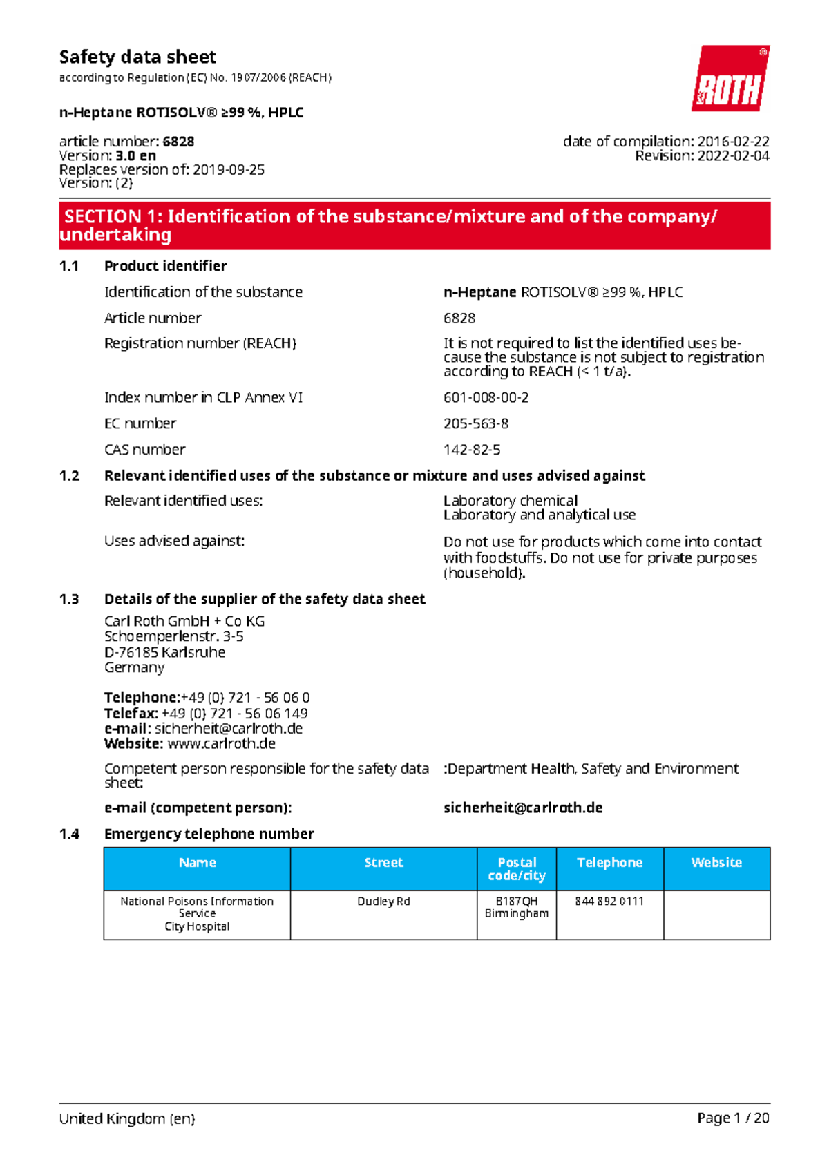 MSDS Heptaan - msds - SECTION 1: Identification of the substance ...