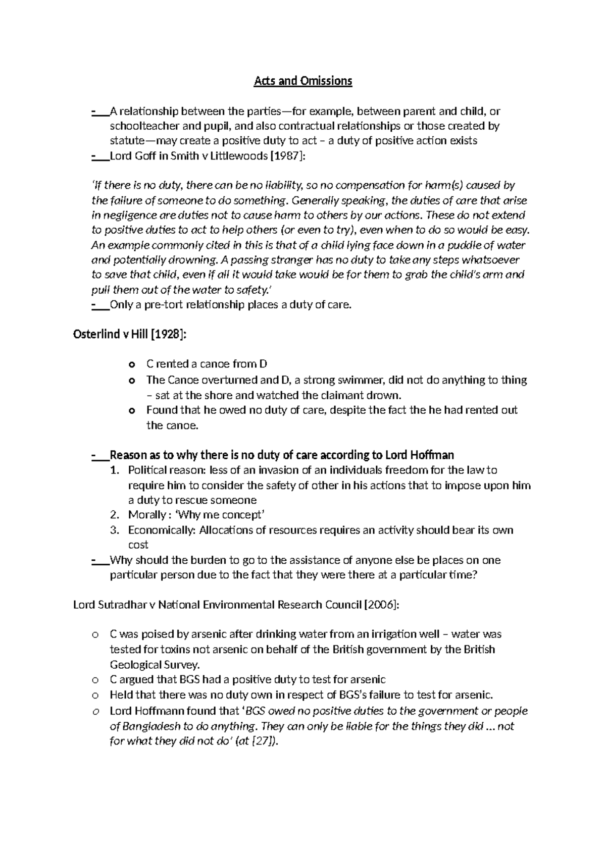 Acts and Omissions - Generally speaking, the duties of care that arise ...