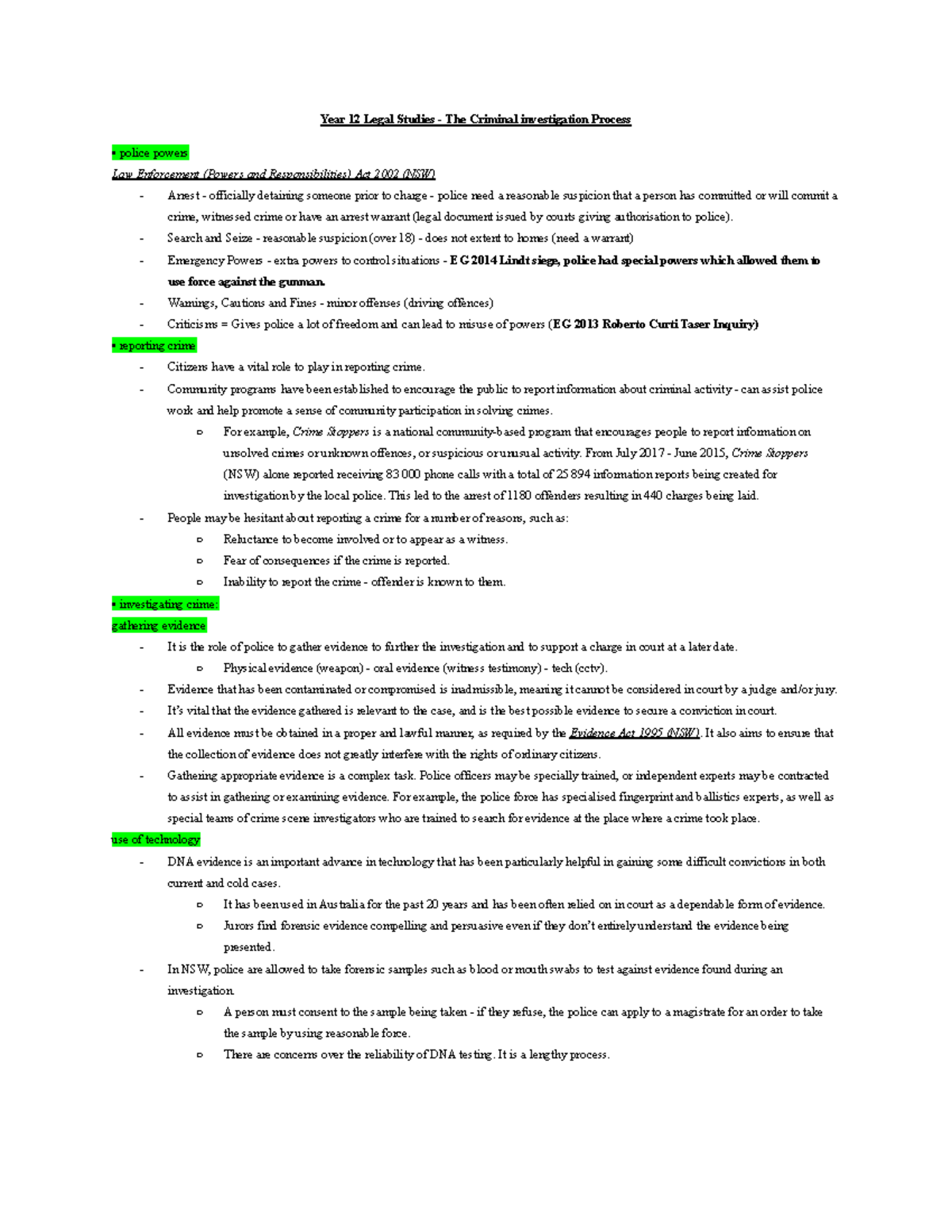 2) The Criminal Investigation Process - Notes - Year 12 Legal Studies ...