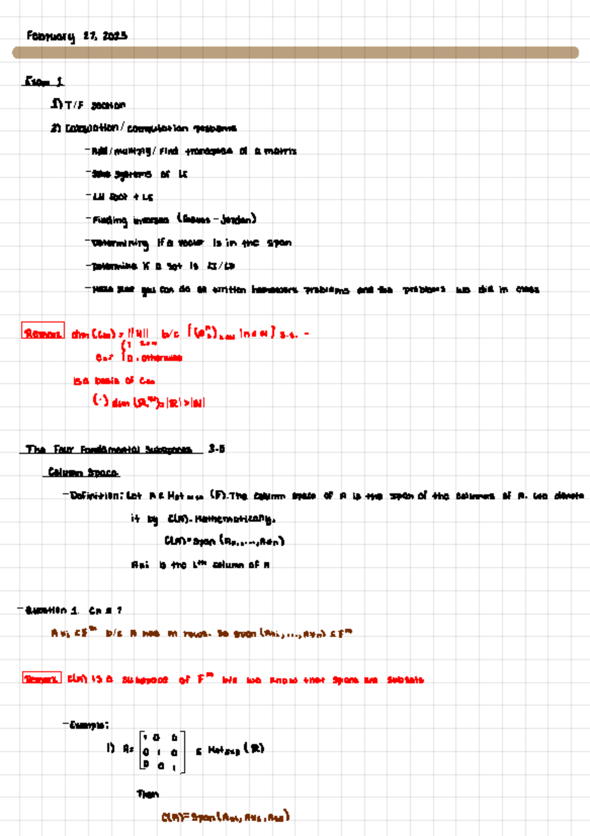 Introduction To Linear Algebra 9 - February 27, 2023 Exam 1 1 ...