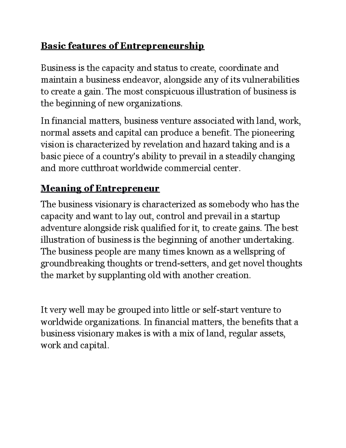 Basic features of Entrepreneurship - Basic features of Entrepreneurship ...