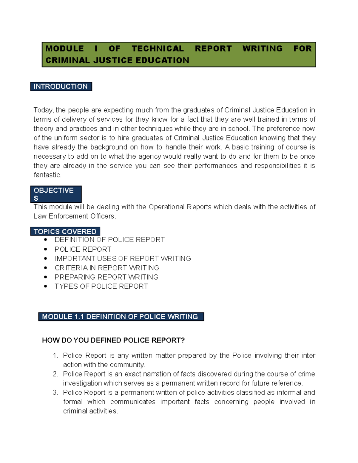 1ST Module Technical Mana MODULE I OF TECHNICAL REPORT WRITING FOR