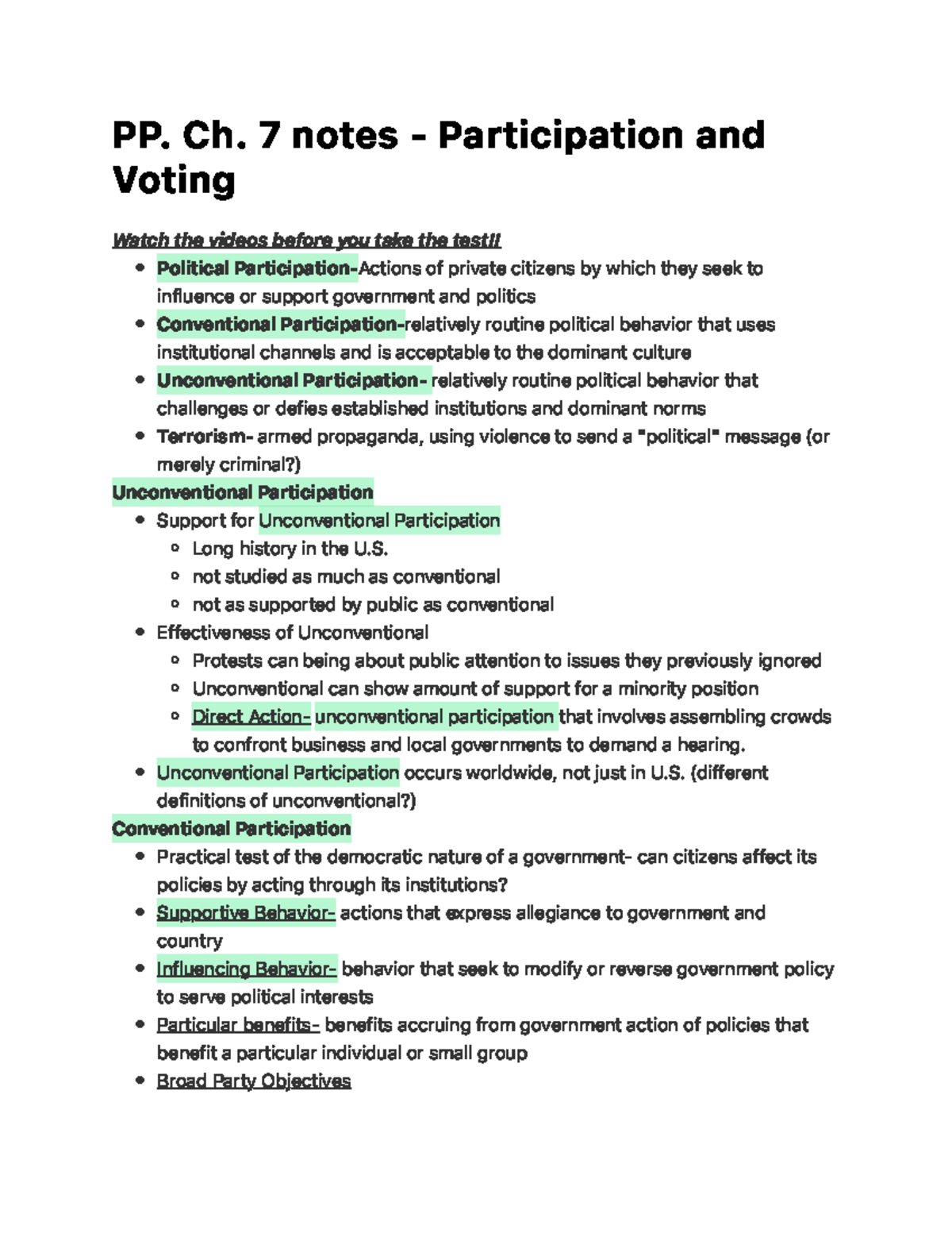 PP. Ch. 7 notes - Participation and Voting - P P. C h. 7 n o te s - Pa ...