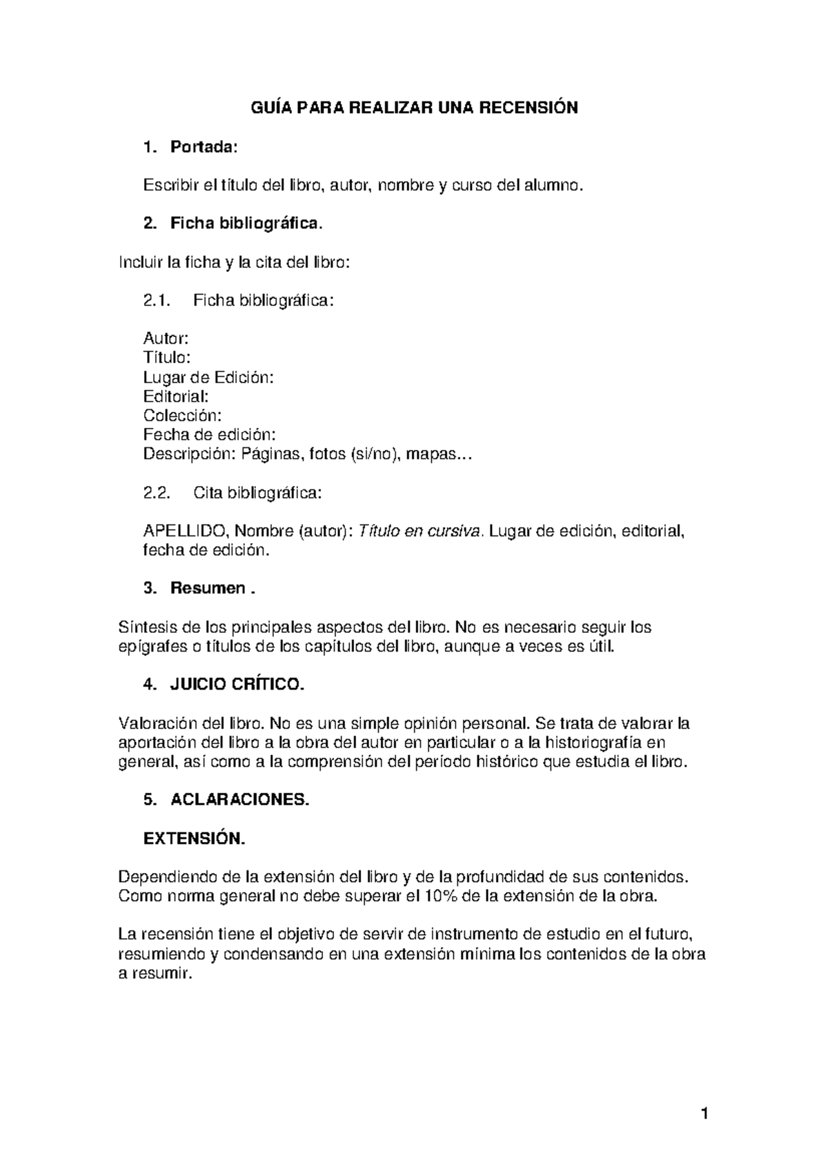Guiapararealizarunarecension - 1 GUÍA PARA REALIZAR UNA RECENSIÓN ...
