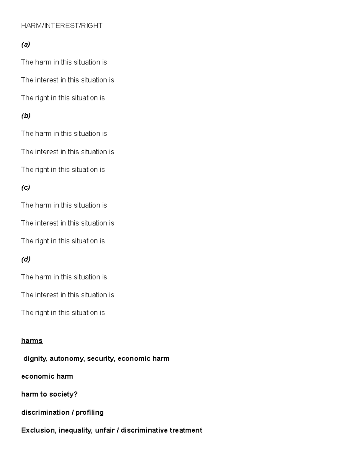 Data Privacy Cheat Sheet - Answer prompts - HARM/INTEREST/RIGHT (a) The ...