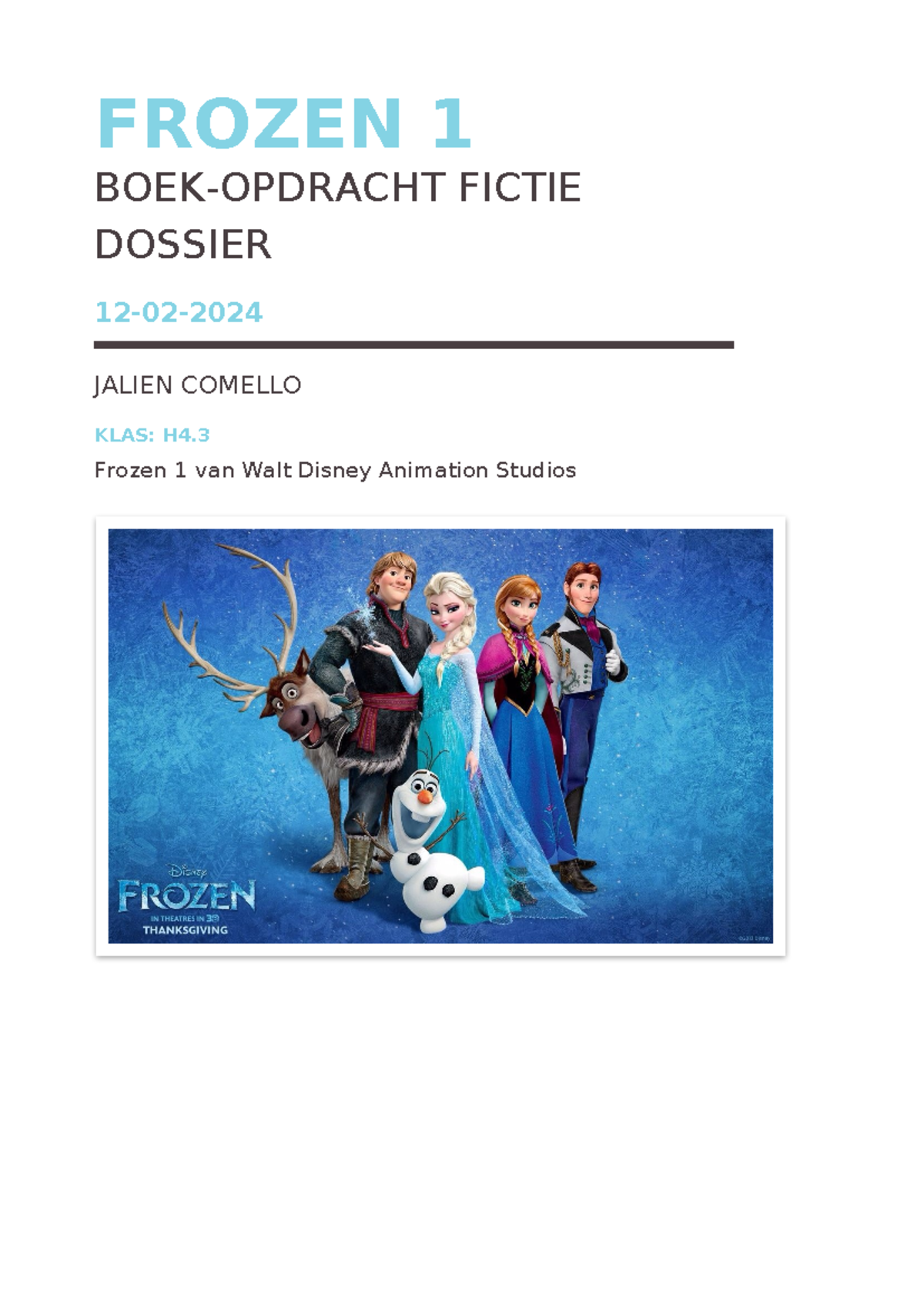 Charlie boek-opdracht fictie verslag Frozen - FROZEN 1 BOEK-OPDRACHT ...
