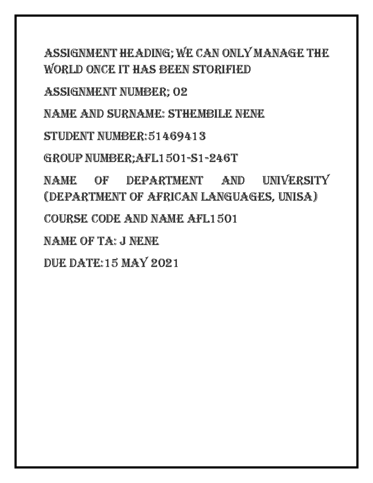 51469413 AFL1501 02 MARK082100 - AFL1501 - Unisa - Studocu