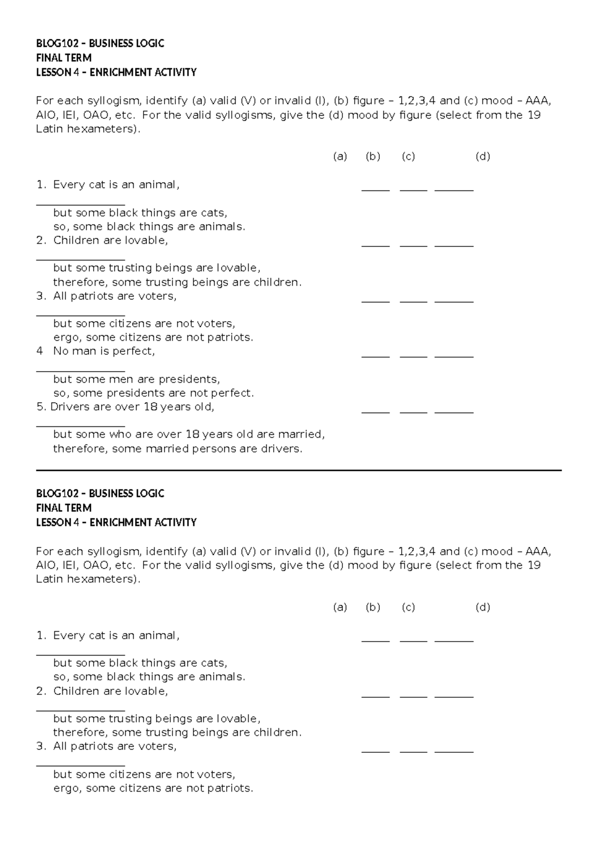 BLOG102 Finalterm L4 Exercise - BLOG102 – BUSINESS LOGIC FINAL TERM ...