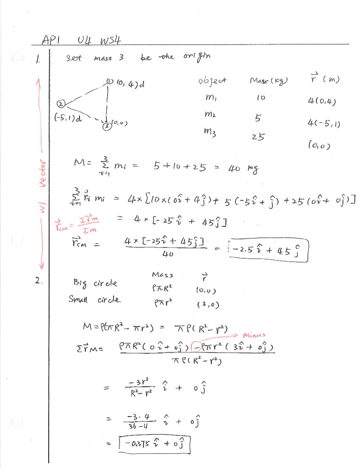Unit 4 Worksheet 4 Key - API U4 WS4 1. set mass 3 be the origin 1 (0,4 ...