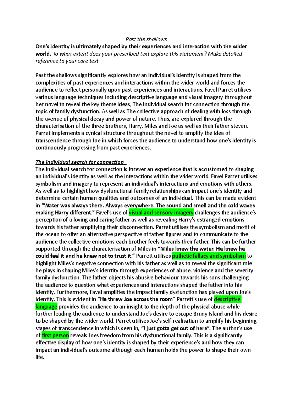 Past the shallows Final essay docx - Past the shallows One’s identity ...