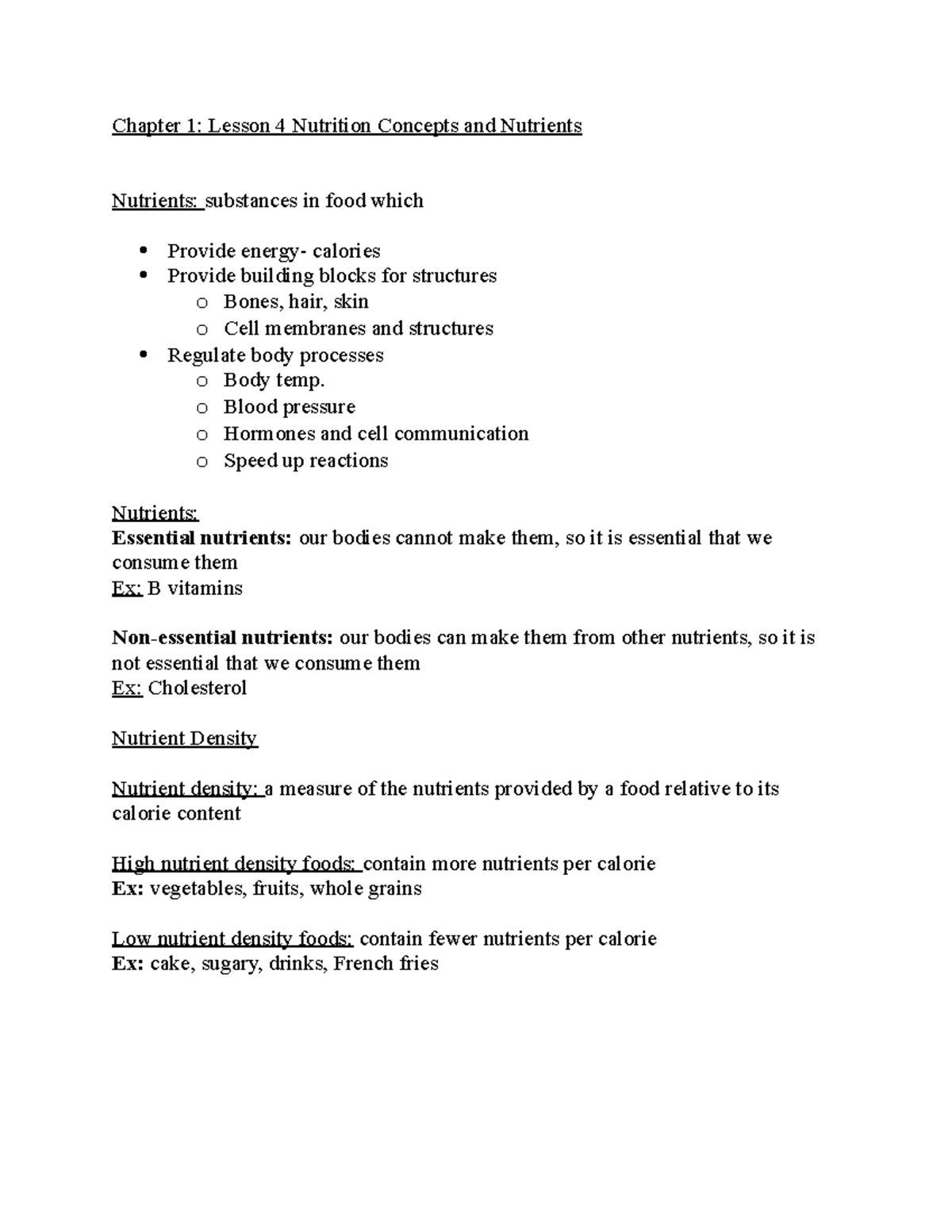 Nutrition Concepts Notes Chapter 01 In Class Lecture - Chapter 1 ...