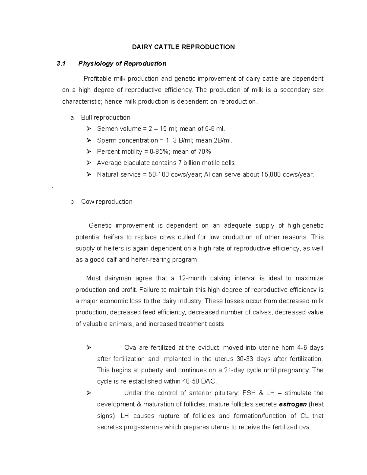Dairy Cattle Reproduction - DAIRY CATTLE REPRODUCTION 3 Physiology of ...