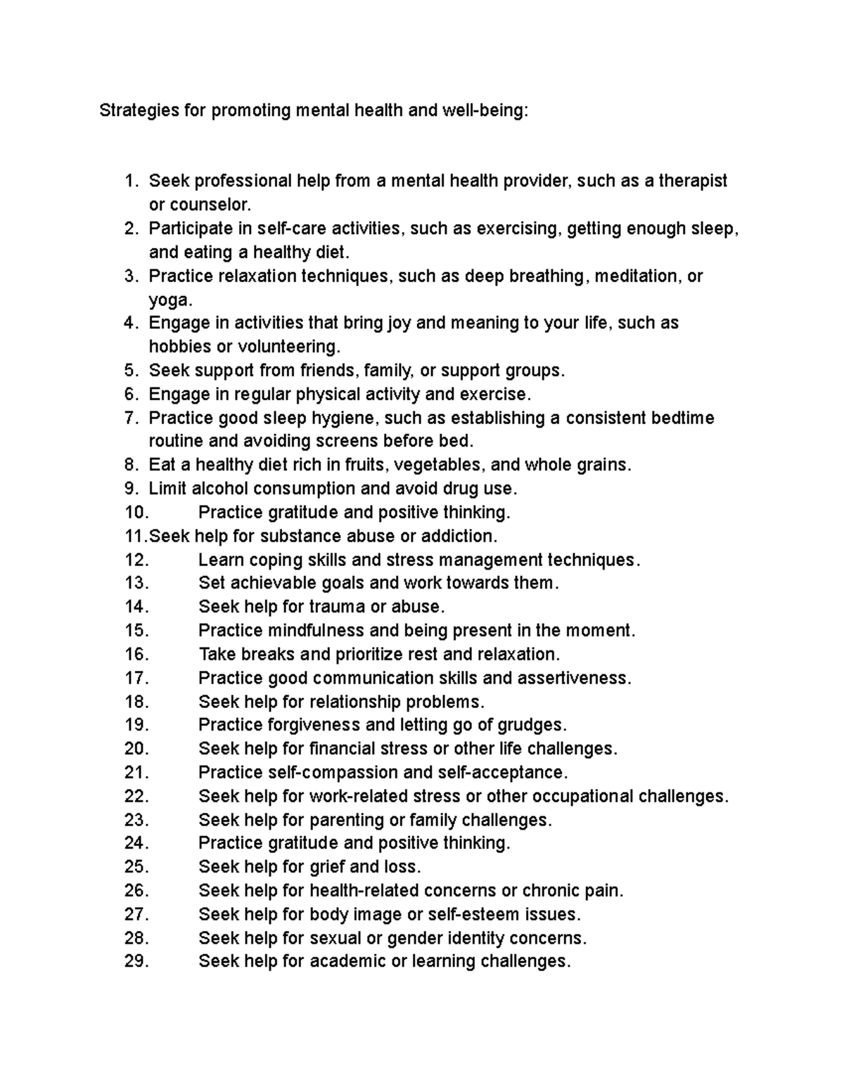 Strategies for promoting mental health and well-being - Participate in ...