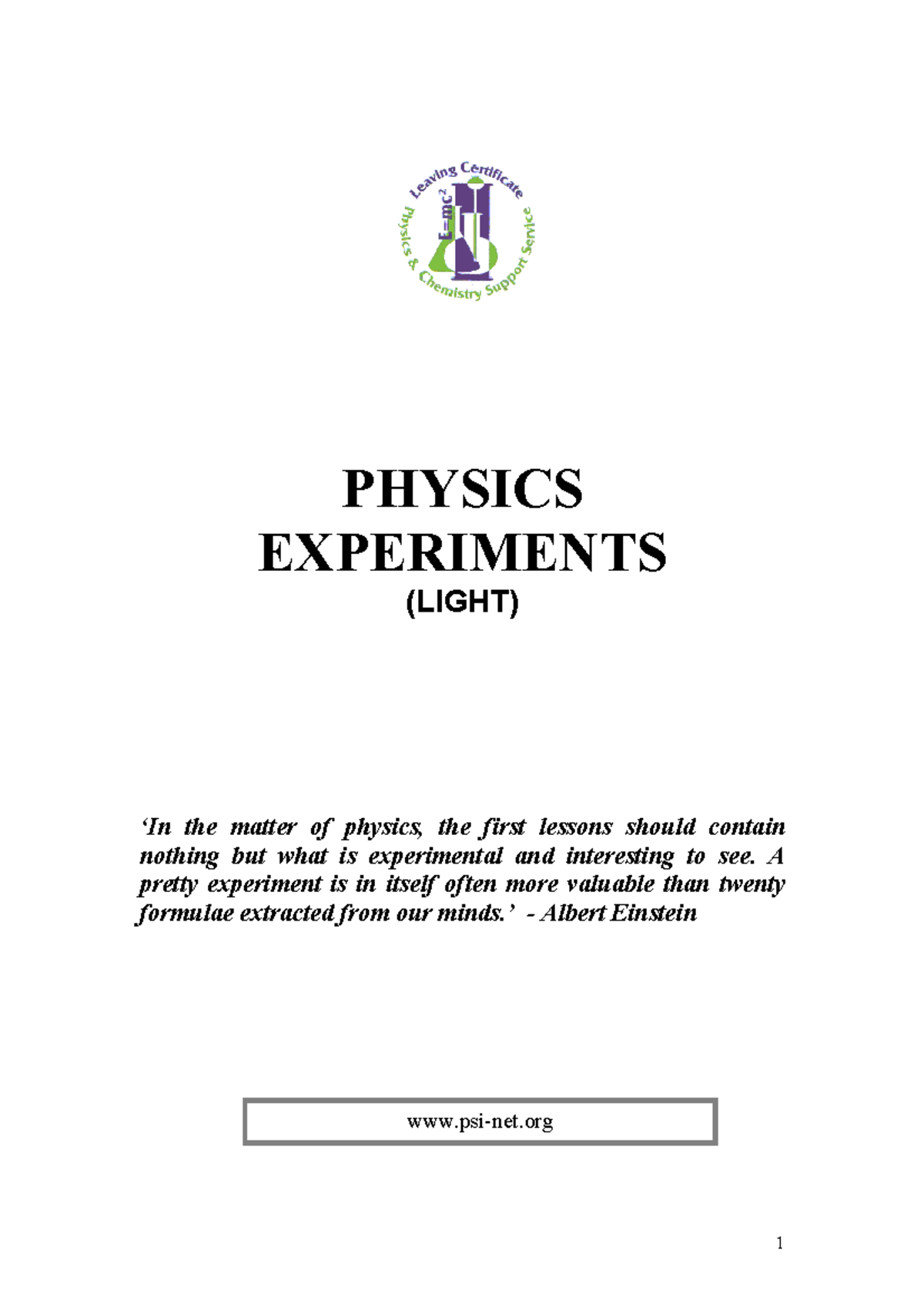Ph pr lightexperiments - PHYSICS EXPERIMENTS (LIGHT) ####### ‘In the ...