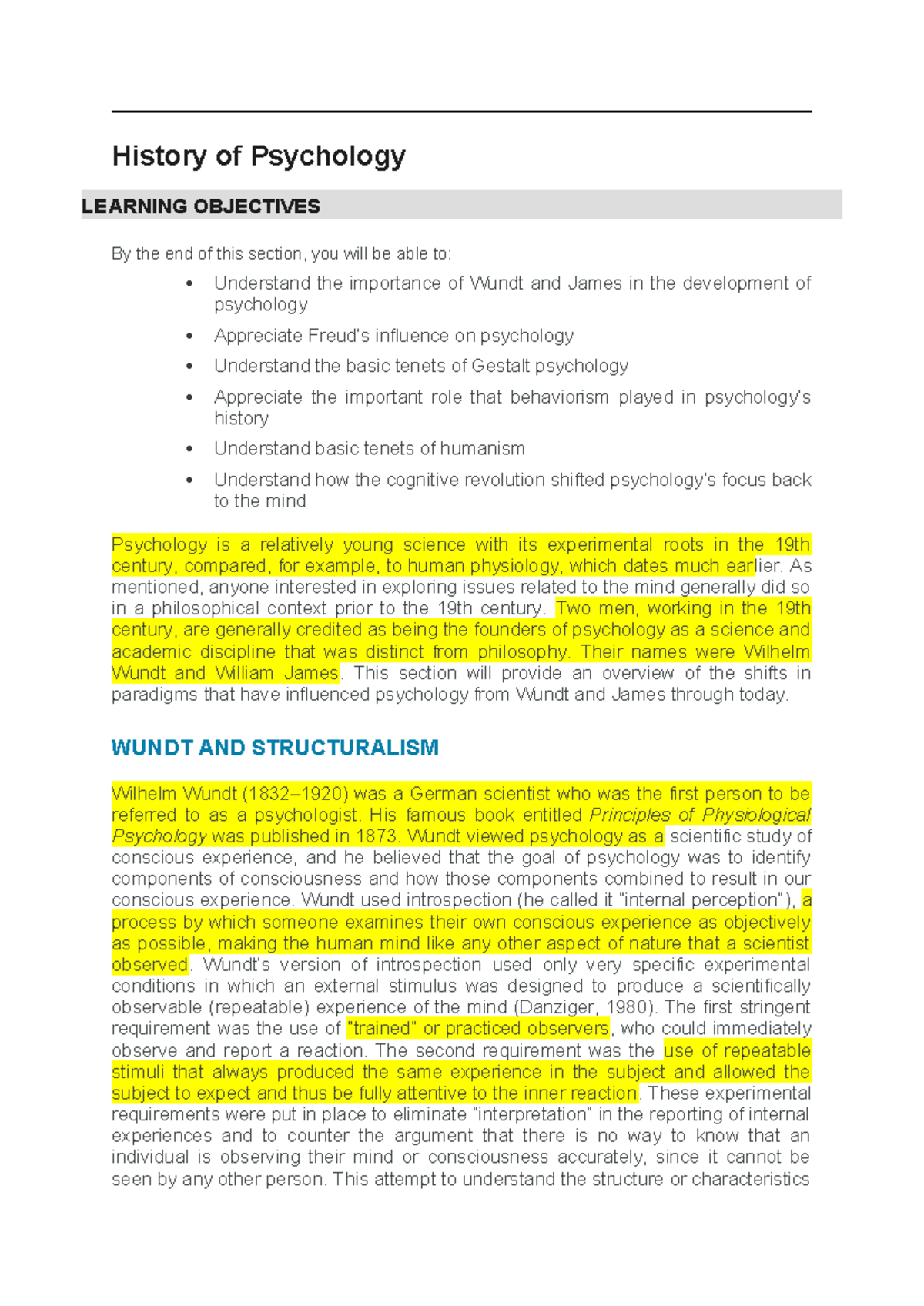 History of Psychology - History of Psychology LEARNING OBJECTIVES By ...