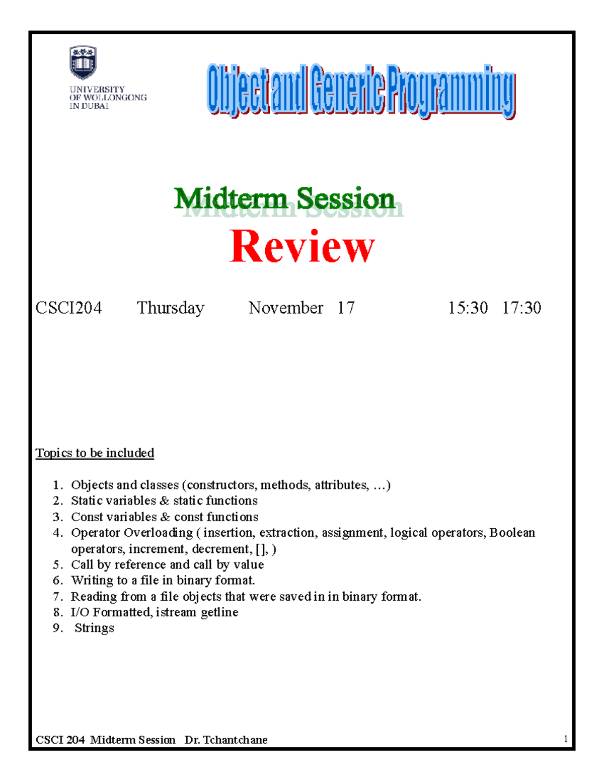 Sample/practice exam 2016, questions - Review CSCI204 Thursday November ...