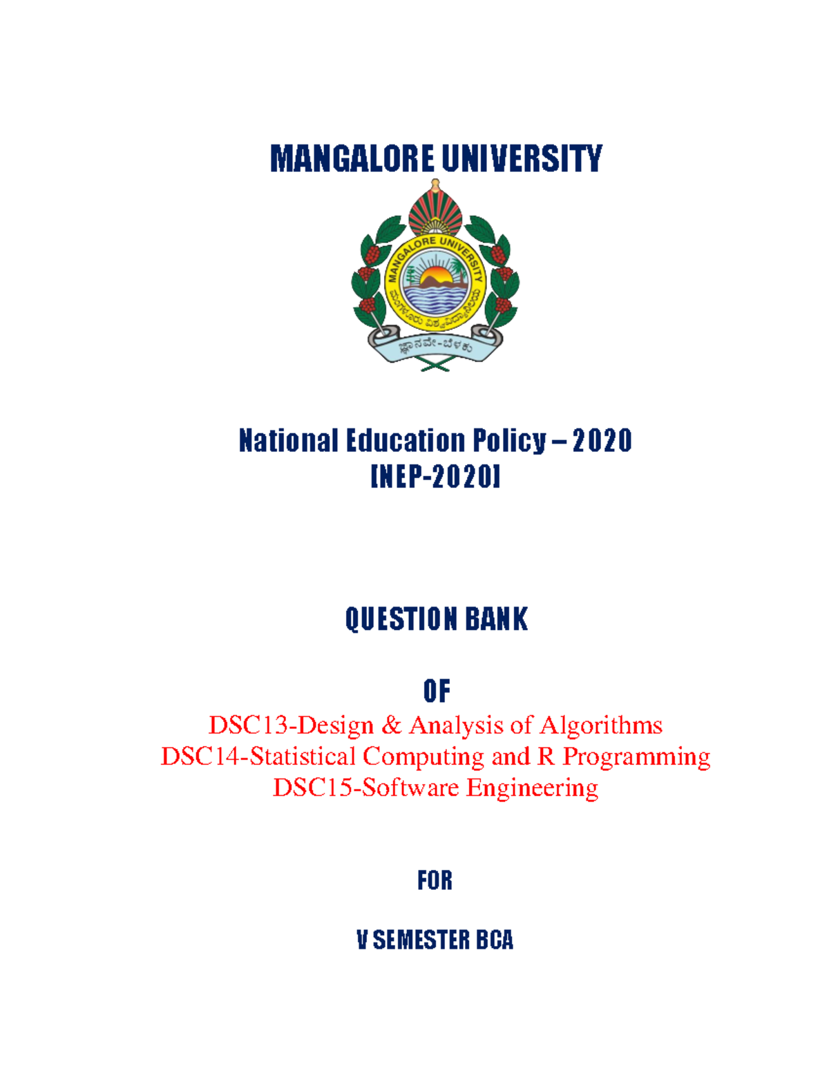 V Semester BCA- Question BANK - MANGALORE UNIVERSITY National Education Policy – 2020 [NEP-2020 ...