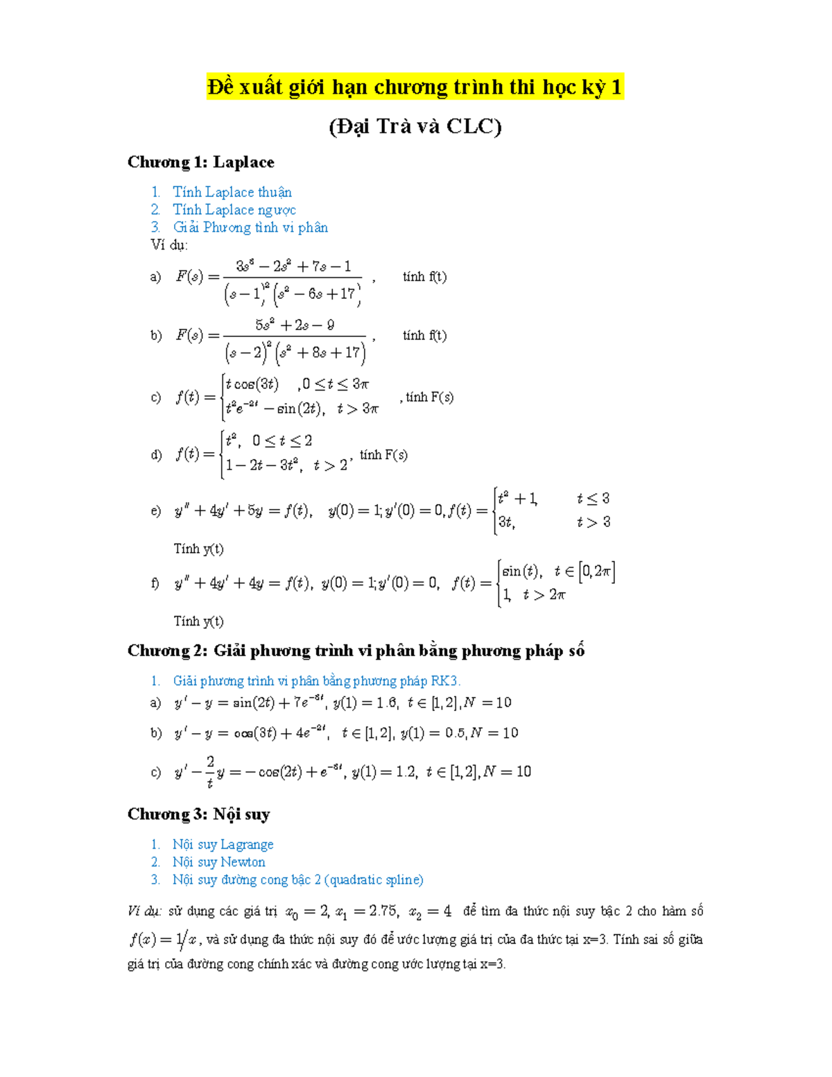Ôn thi HK1 (NH 2023-2024) - Đề xuất giới hạn chương trình thi học kỳ 1 (Đại Trà và CLC) Chương 1 ...
